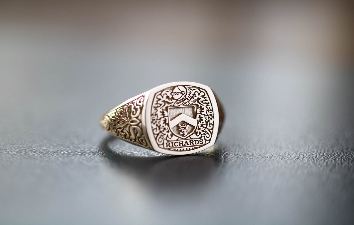 Gold Cushion Family Crest Signet Ring, Family Crest Rings, Family ...