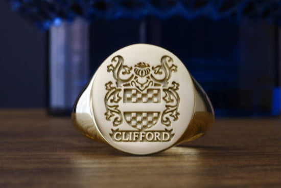 Gold Pinky Ring Mens, Gold Family Crest Signet Ring, Family Rings, Gold ...