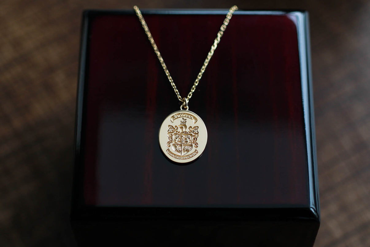 Gold Family Crest Pendant Necklace – somethinggoldjewelry