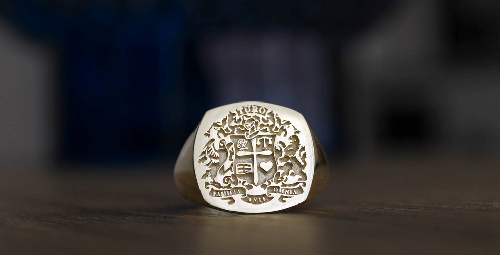 Gold Cushion Family Crest Signet Ring, Family Crest Rings, Family ...