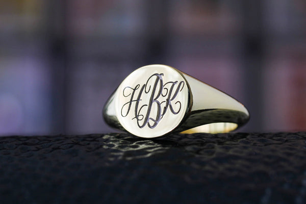 Gold Initials Monogram Signet Ring, Initials Ring Gold, Engraved Signet ...