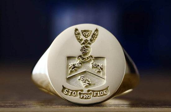 Gold Pinky Ring Mens, Gold Family Crest Signet Ring, Family Rings, Gold ...